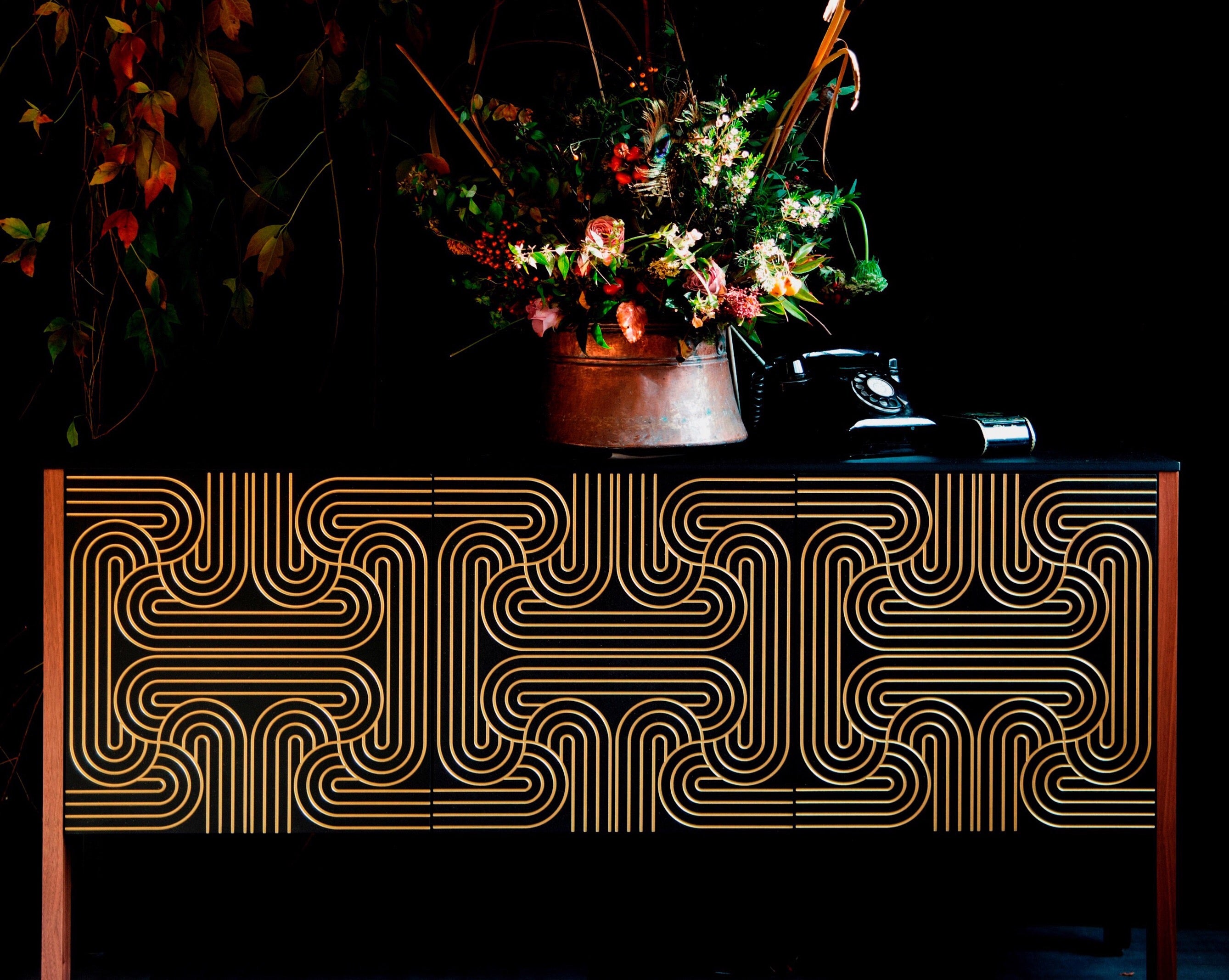 Loop sideboard four door - Patterned black sideboard - CoucouManou